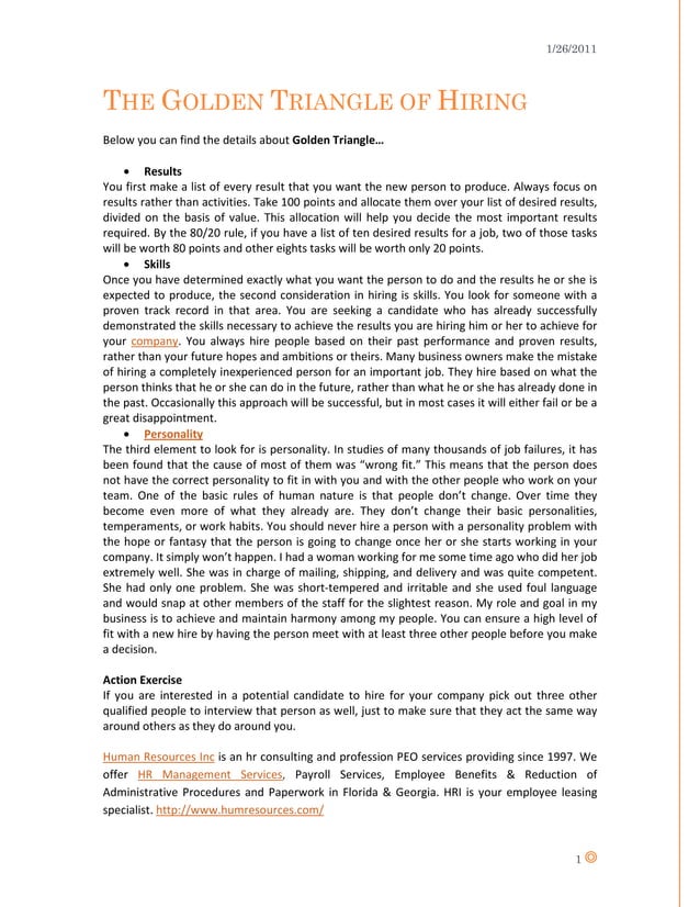 The golden triangle of hiring | PDF | Human Resources | Business
