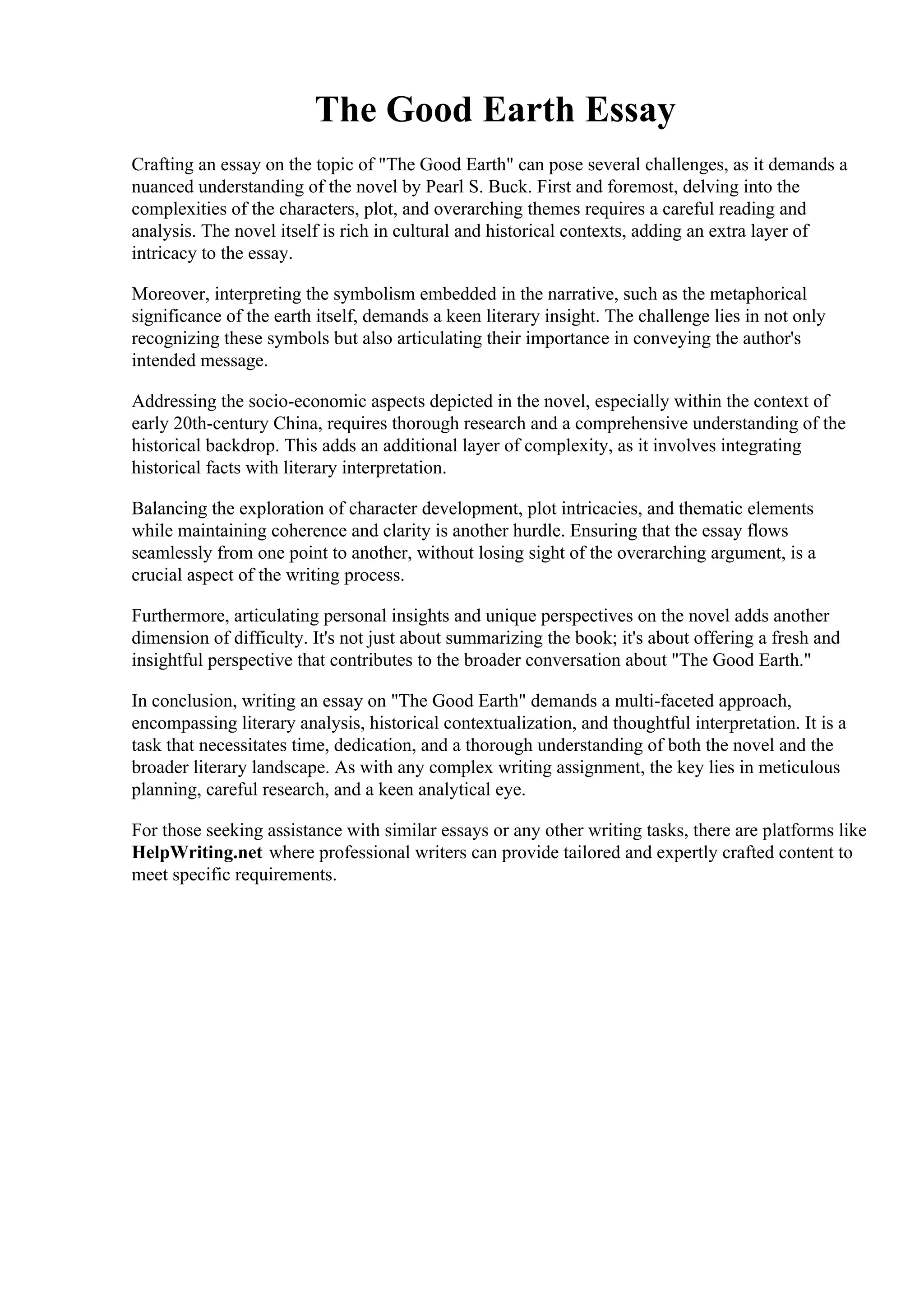 The Good Earth Essay | PDF