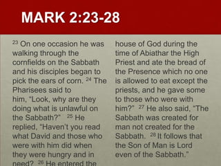 The Gospel According To Jesus: Session #11. Mark 2:23-28 | PPTX