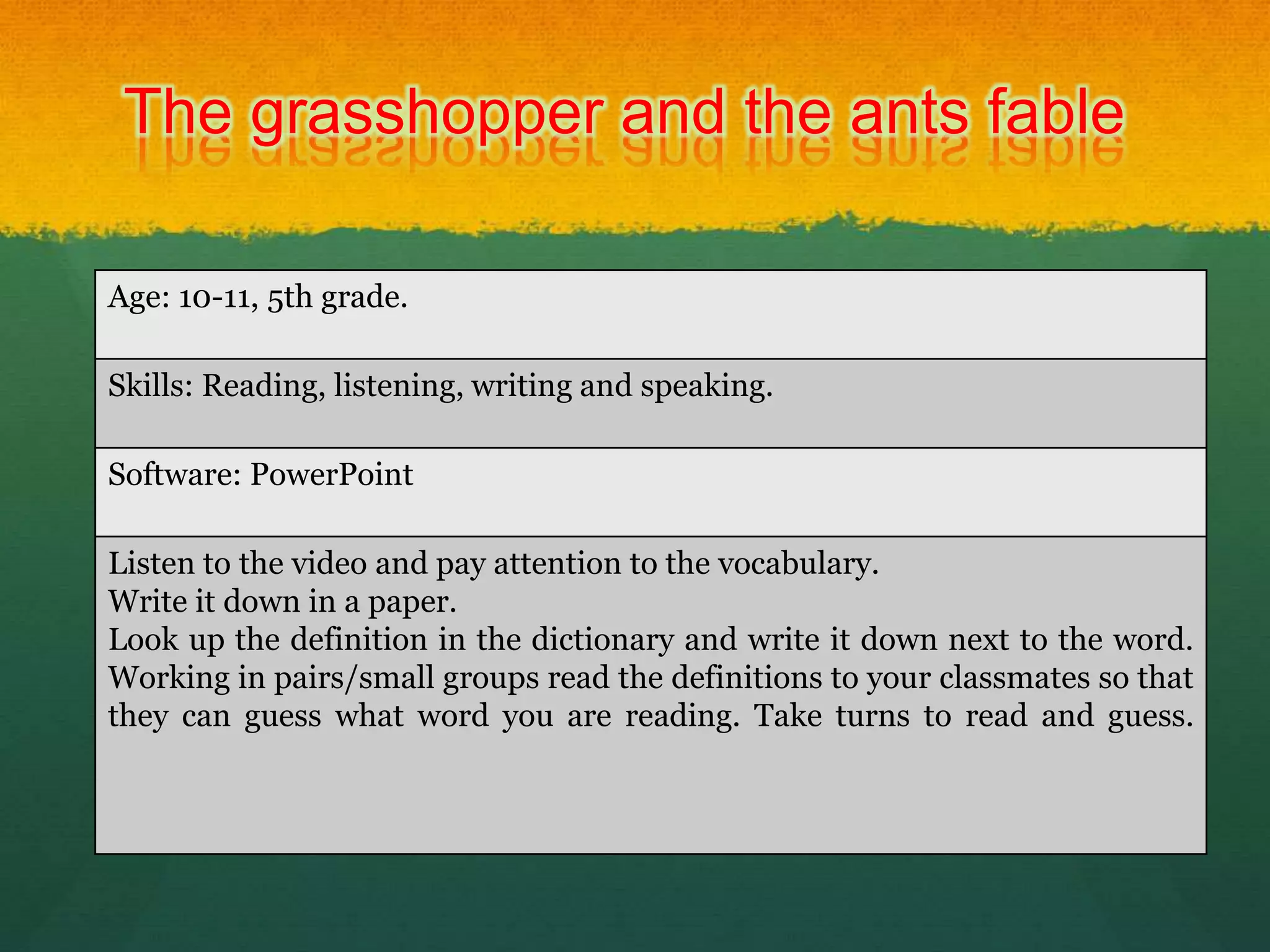 The grasshopper and the ants fable | PPT
