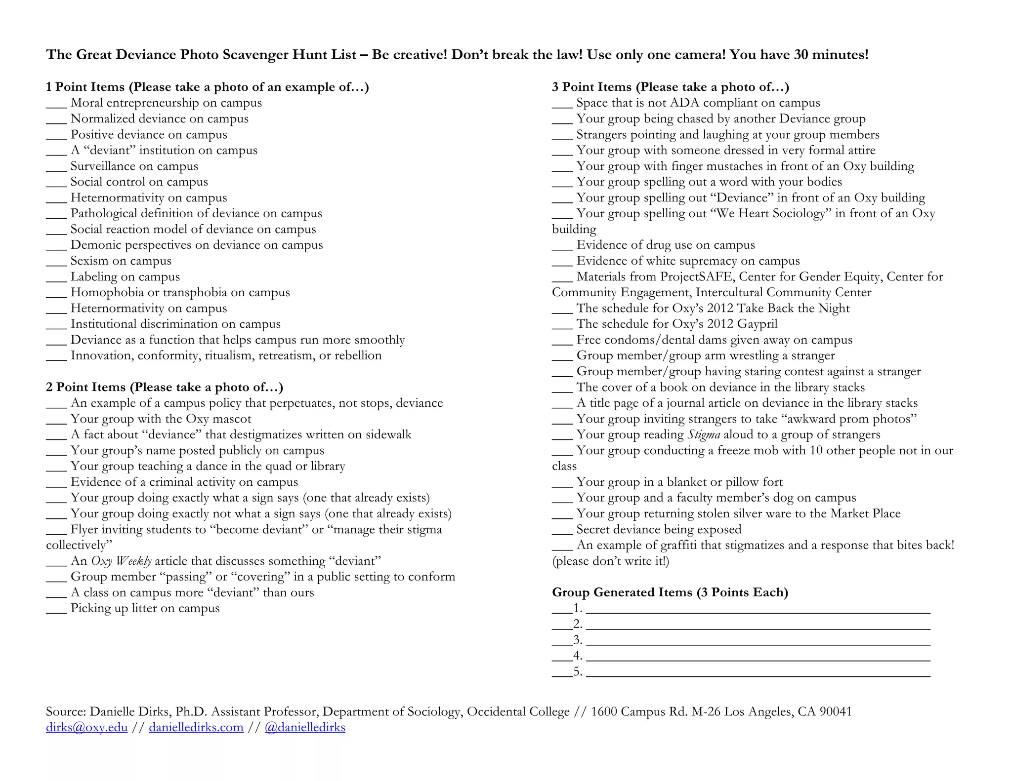 The Great Deviance Photo Scavenger Hunt List | PPT