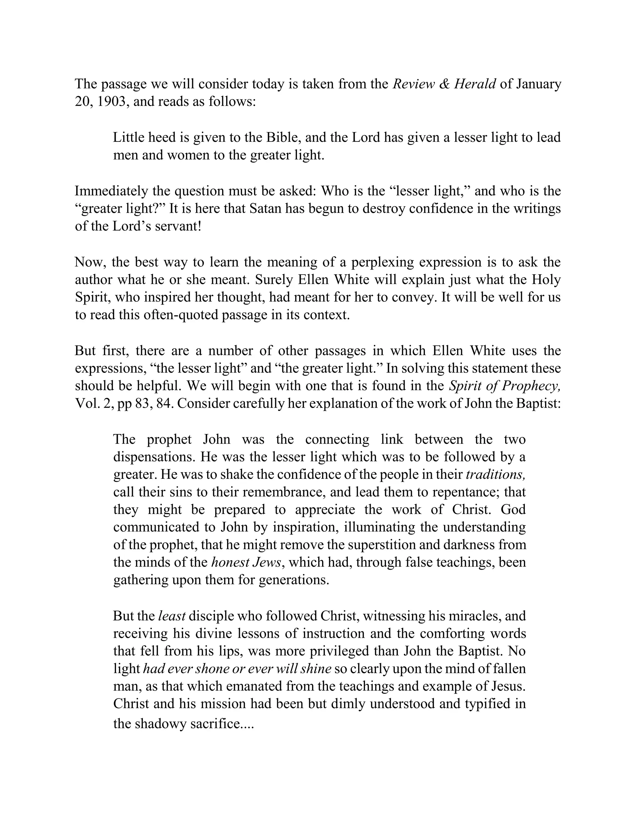 The Greater and Lesser light (The Holy Bible or The Spirit of Prophecy ...