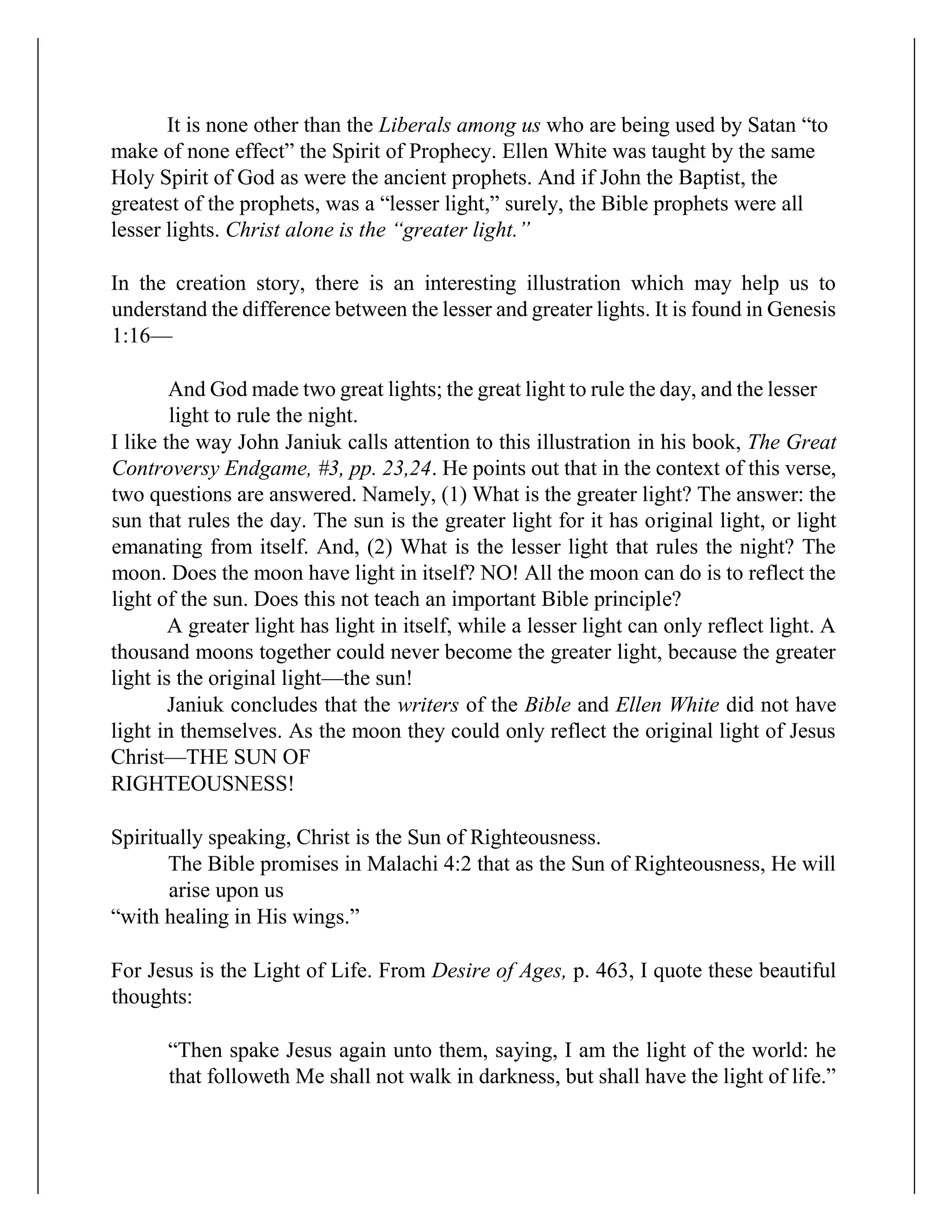 The Greater and Lesser light (The Holy Bible or The Spirit of Prophecy ...