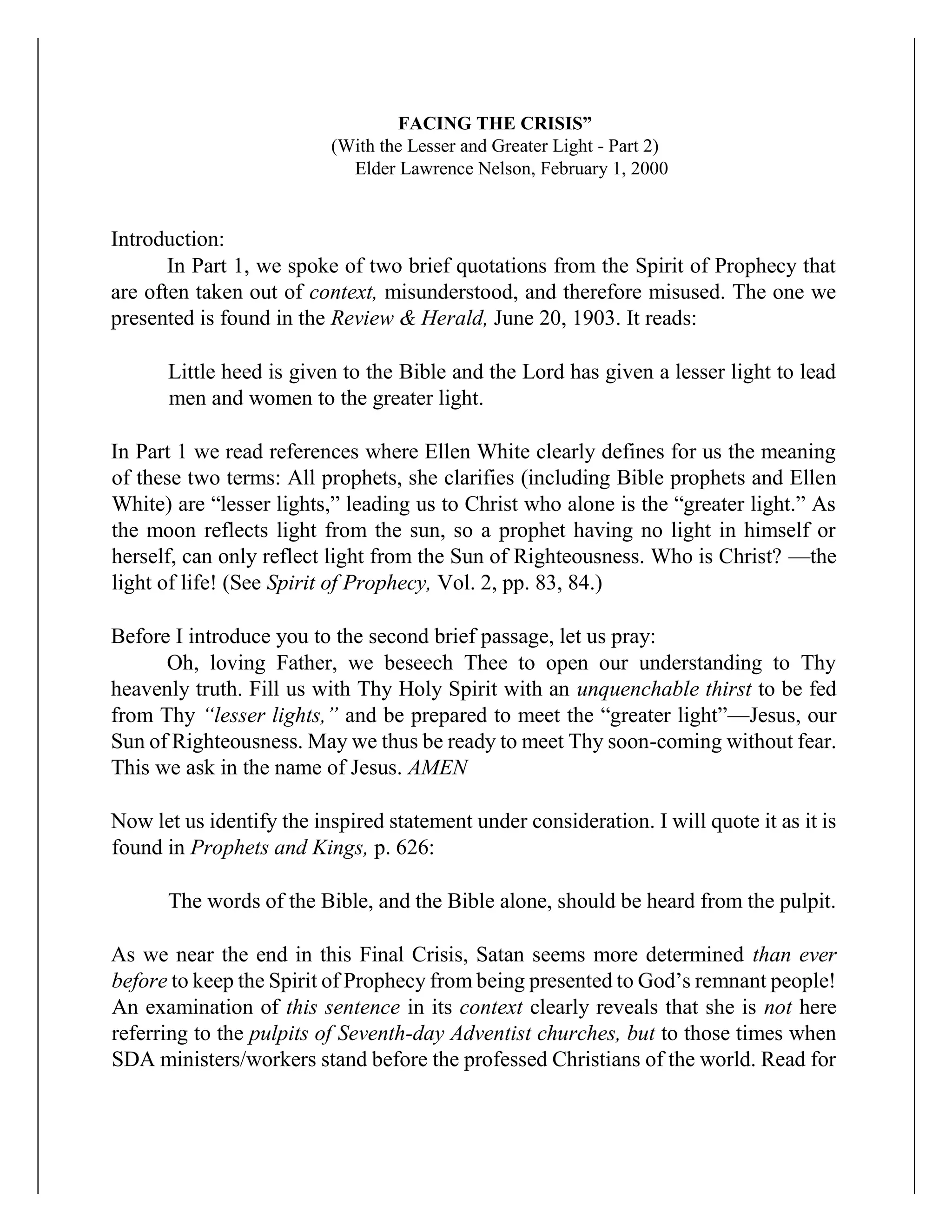 The Greater and Lesser light (The Holy Bible or The Spirit of Prophecy ...