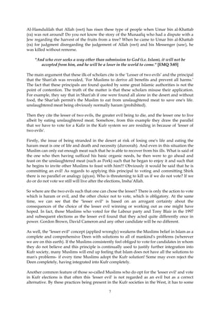 VOTING The Shirk of Voting to Man-Made Law The greater of the two evils ...