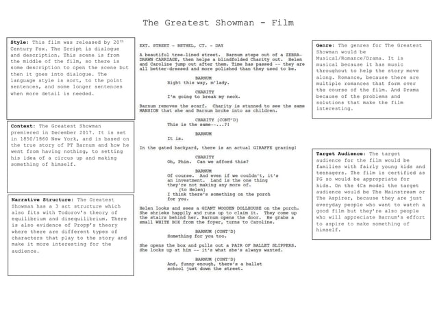 The greatest showman analysis film | DOCX