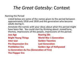 The Great Gatsby - context | PPT