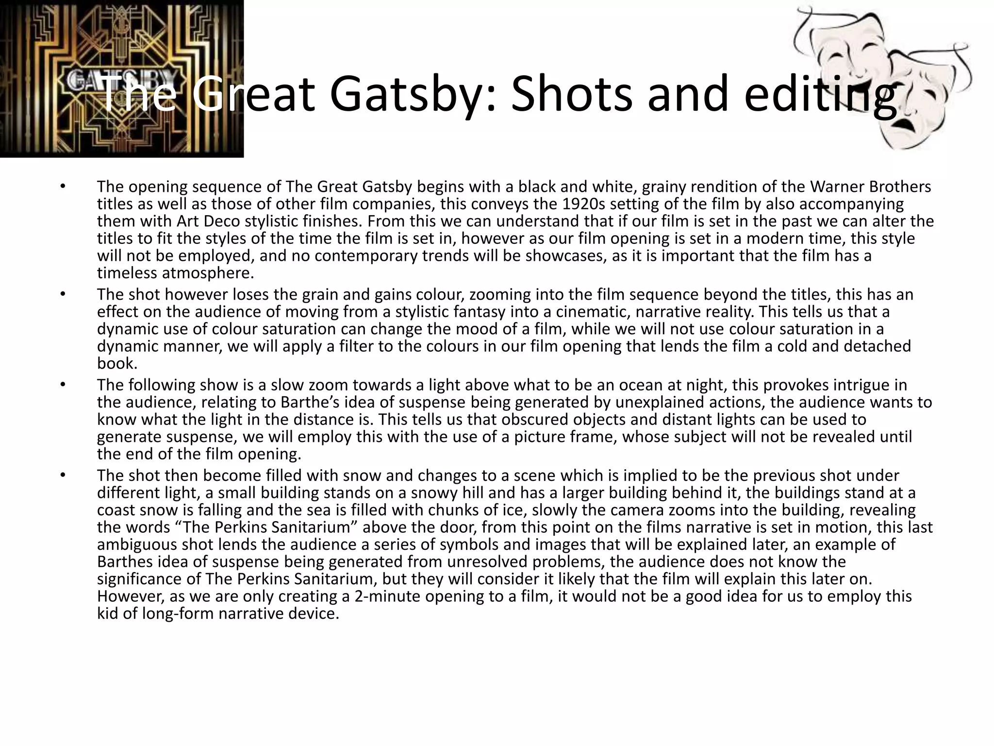 Main Task: Genre Research: The Great Gatsby | PPTX | Photo Editing ...