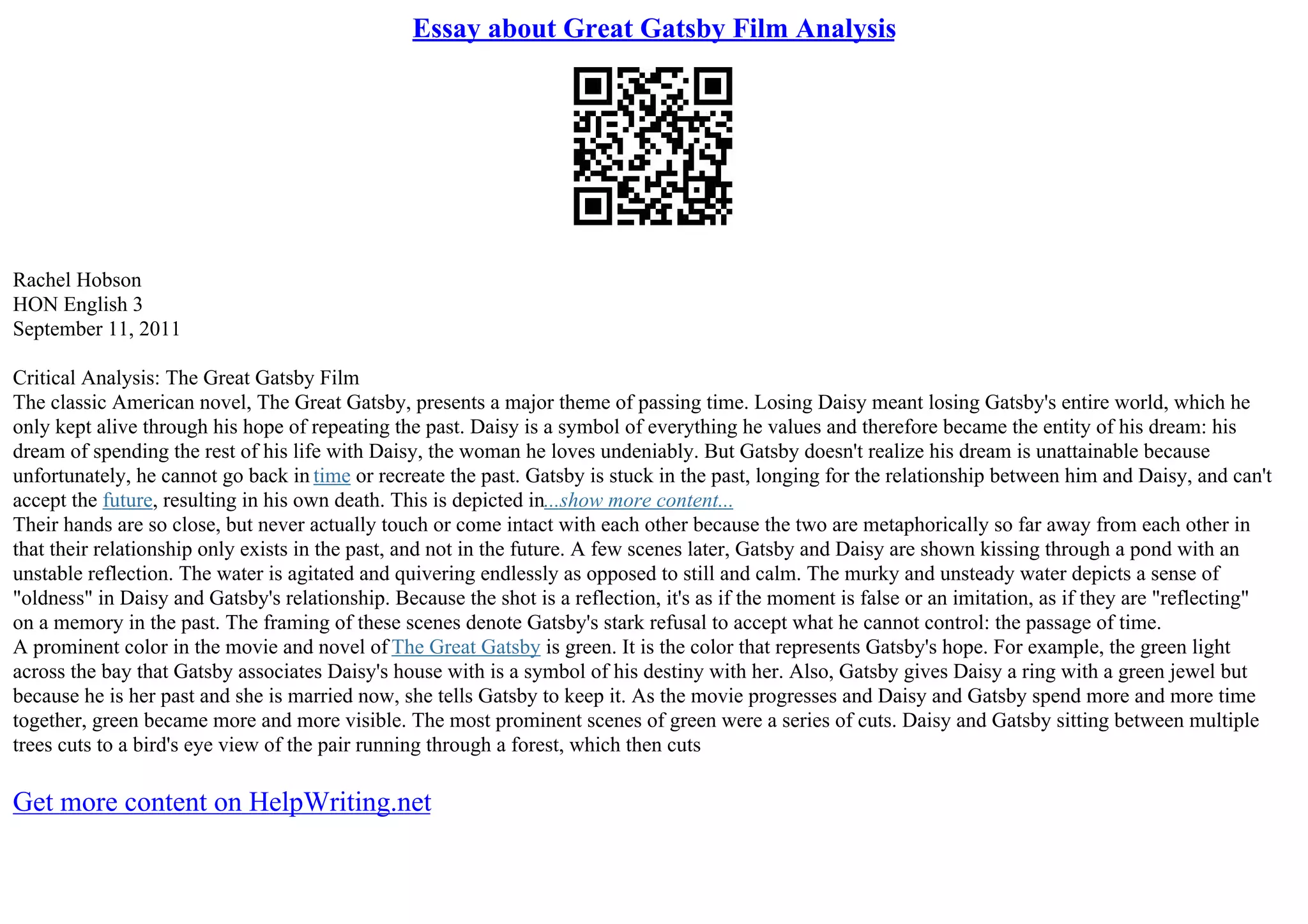 The Great Gatsby Analysis | PDF