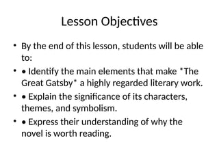 A powerpoint presentation of the great gatsby, demo for great books | PPTX