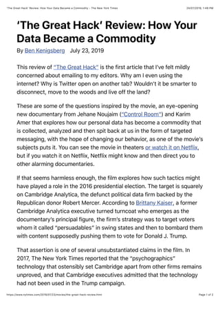 "The Great Hack" Review: How Your Data Became a Commodity | PDF