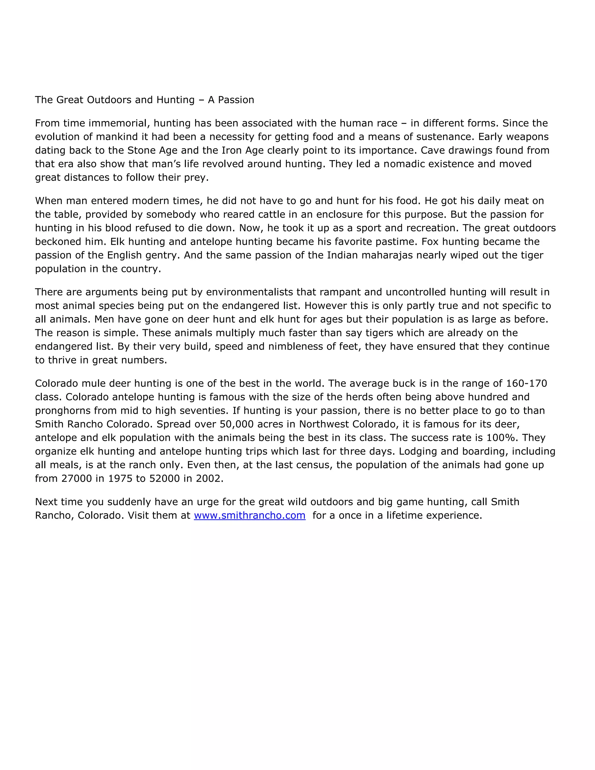 The great outdoors and hunting – a passion | DOCX