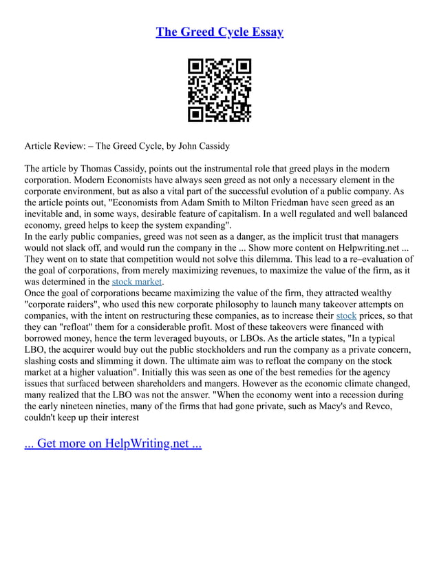 The Greed Cycle Essay | PDF