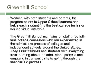 The Greenhill School’s College Counseling Program | PPTX | College ...