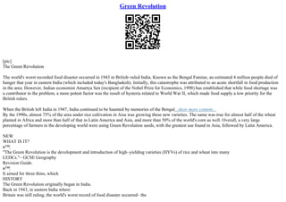 The Green Revolution | PDF | Agriculture | Industries