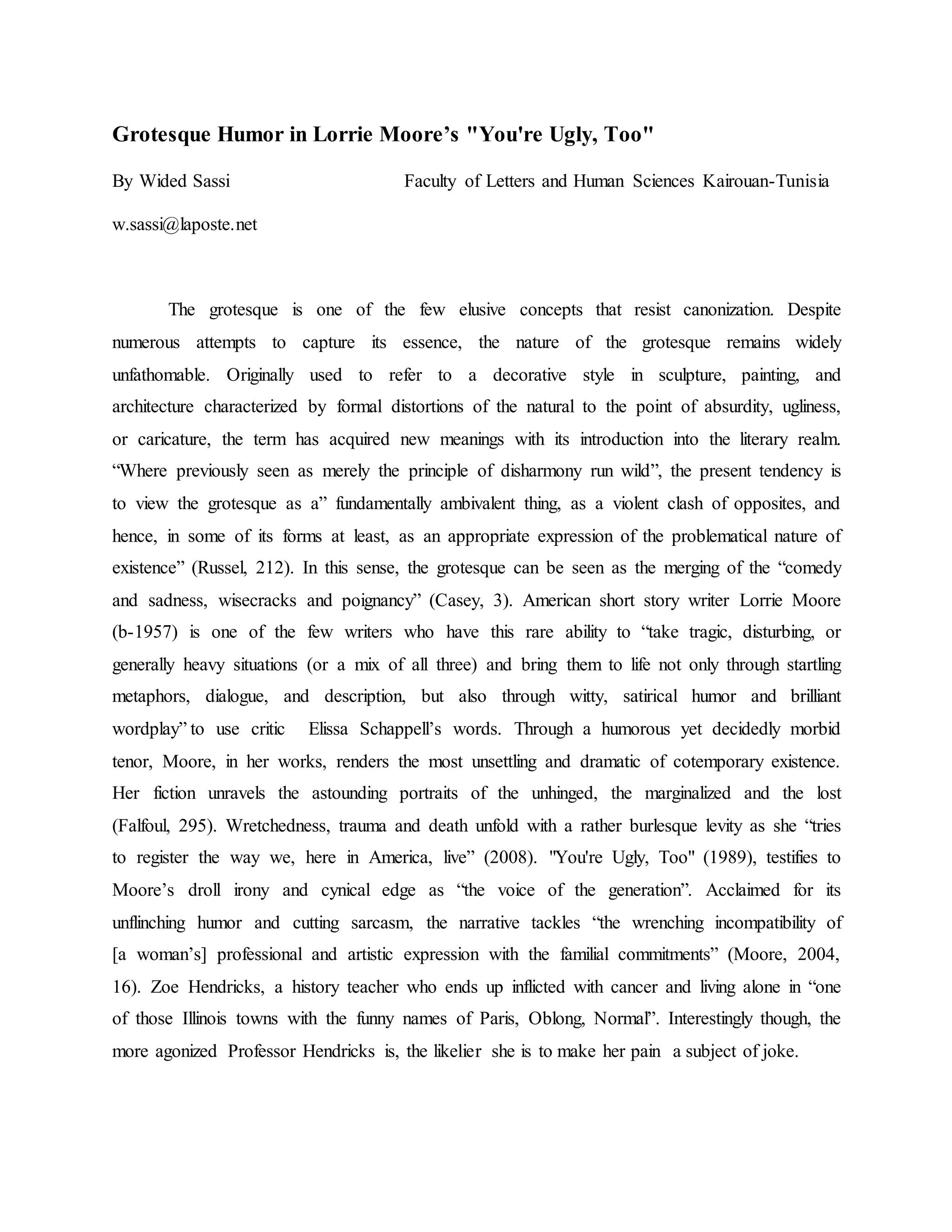 The grotesque in loorie moore's you're ugly, too | DOCX