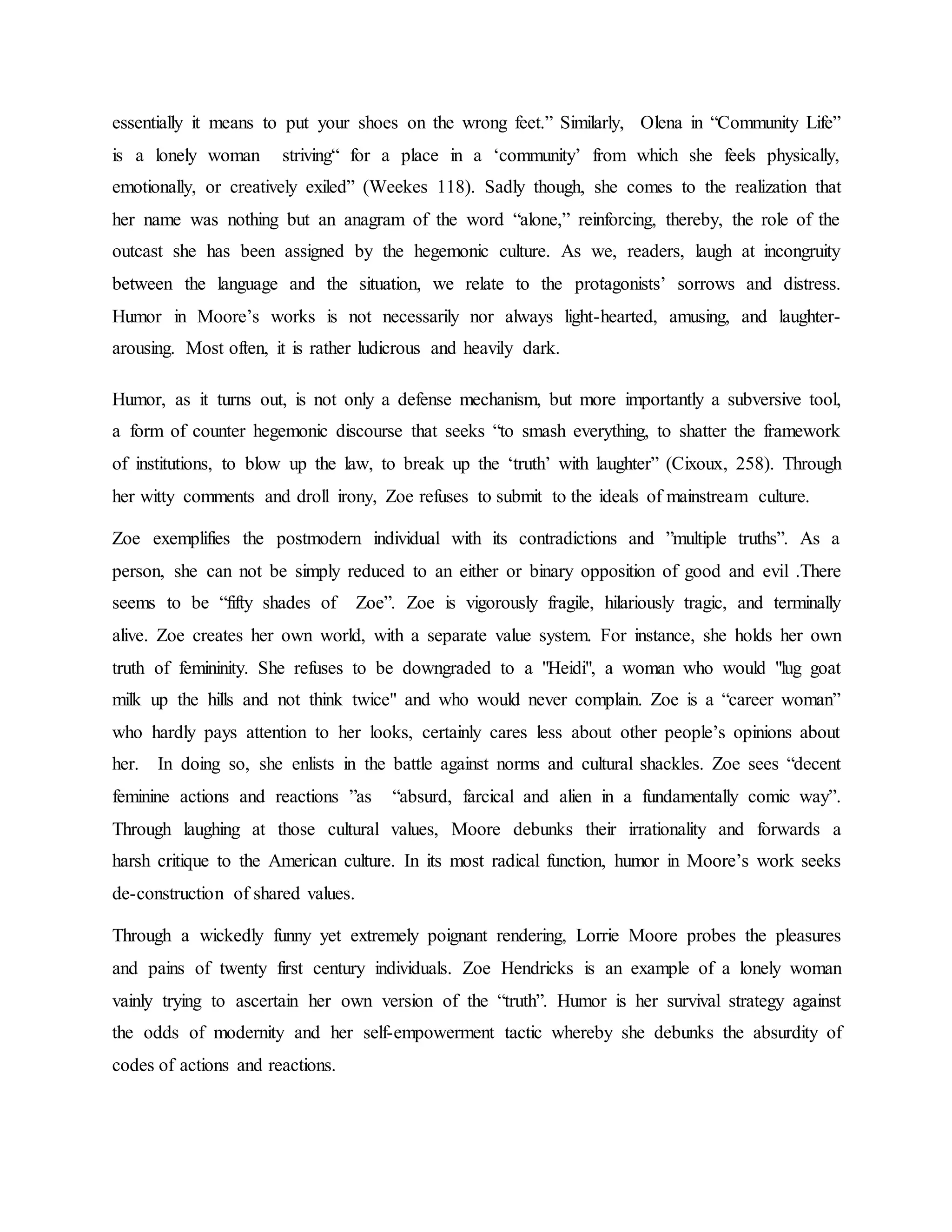 The grotesque in loorie moore's you're ugly, too | DOCX