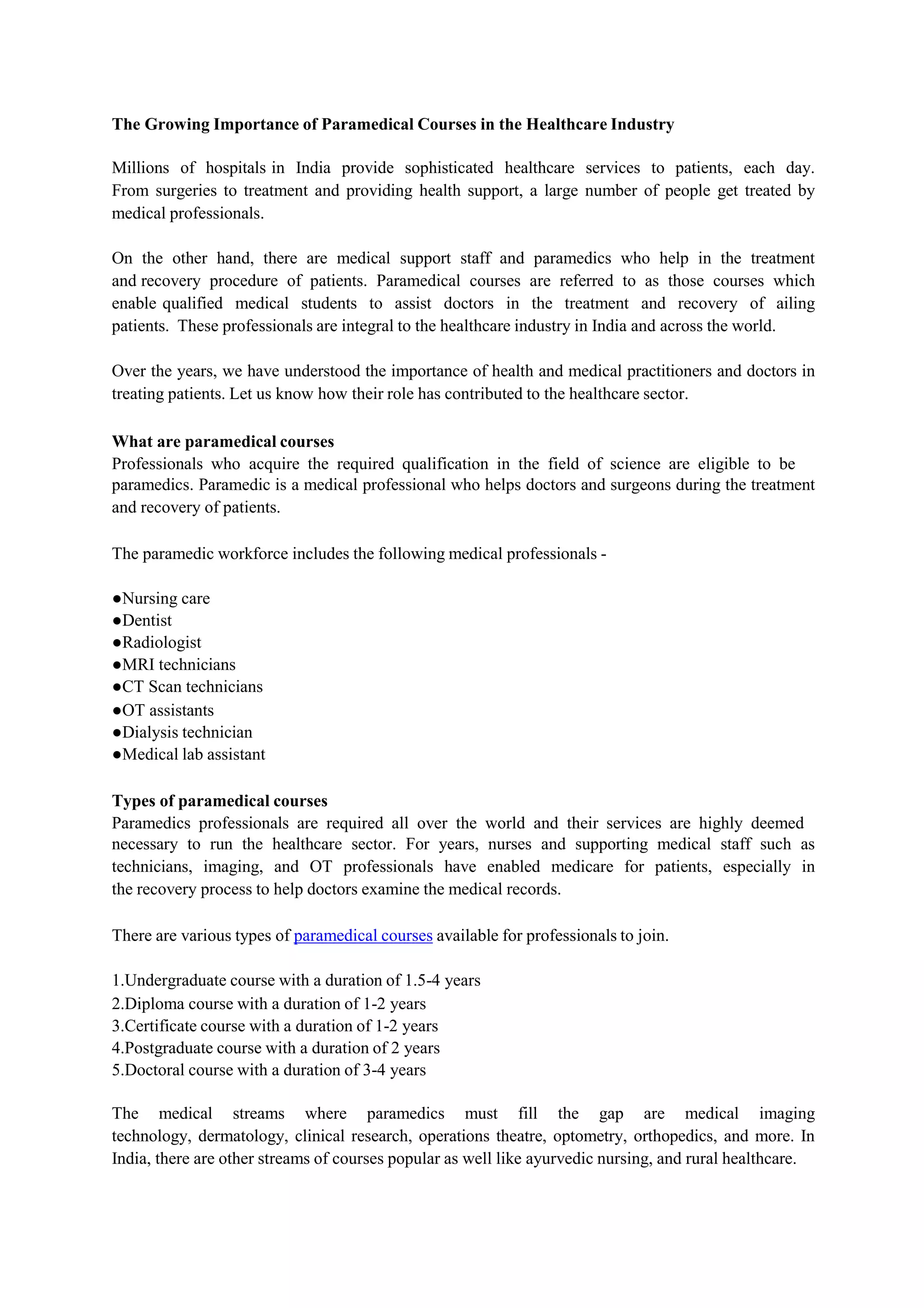The Growing Importance of Paramedical Courses in the Healthcare ...