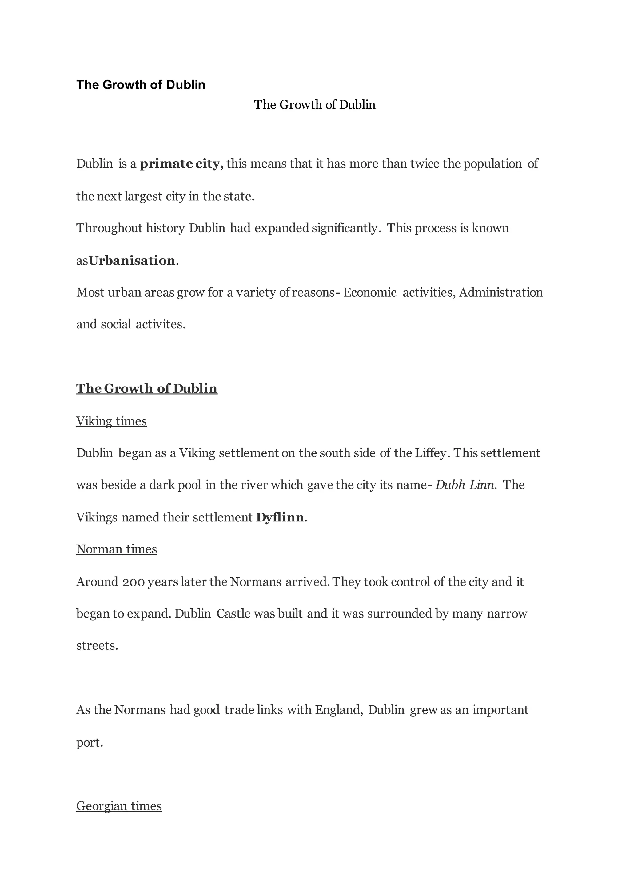 The Growth of Dublin | DOCX