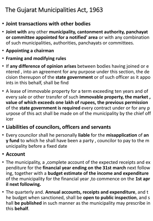 The gujarat municipalities act1963 | PPTX