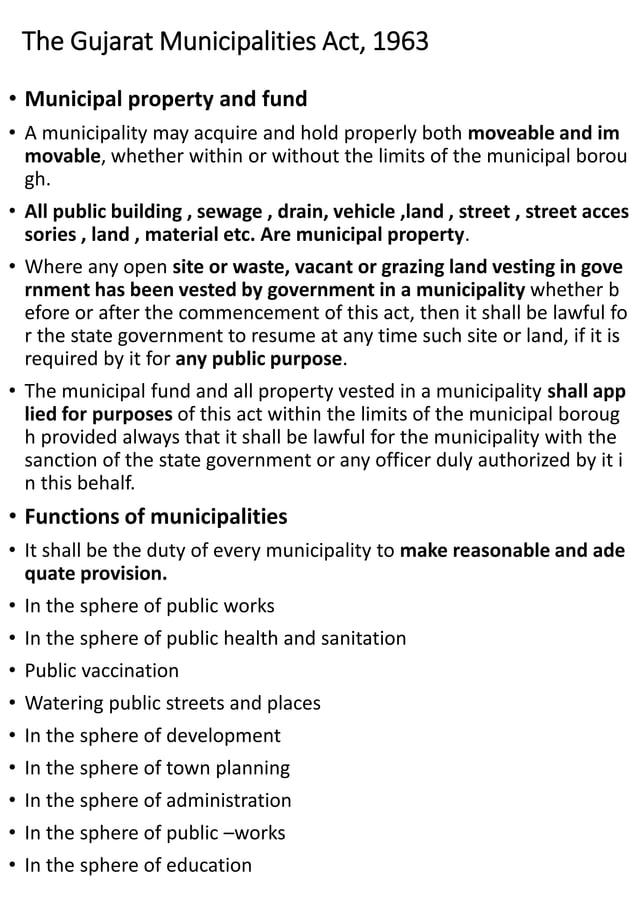 The gujarat municipalities act1963 | PPTX