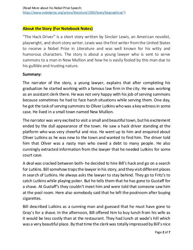 The Hack Driver Harry Sinclair Lewis CBSE 10 English | PDF