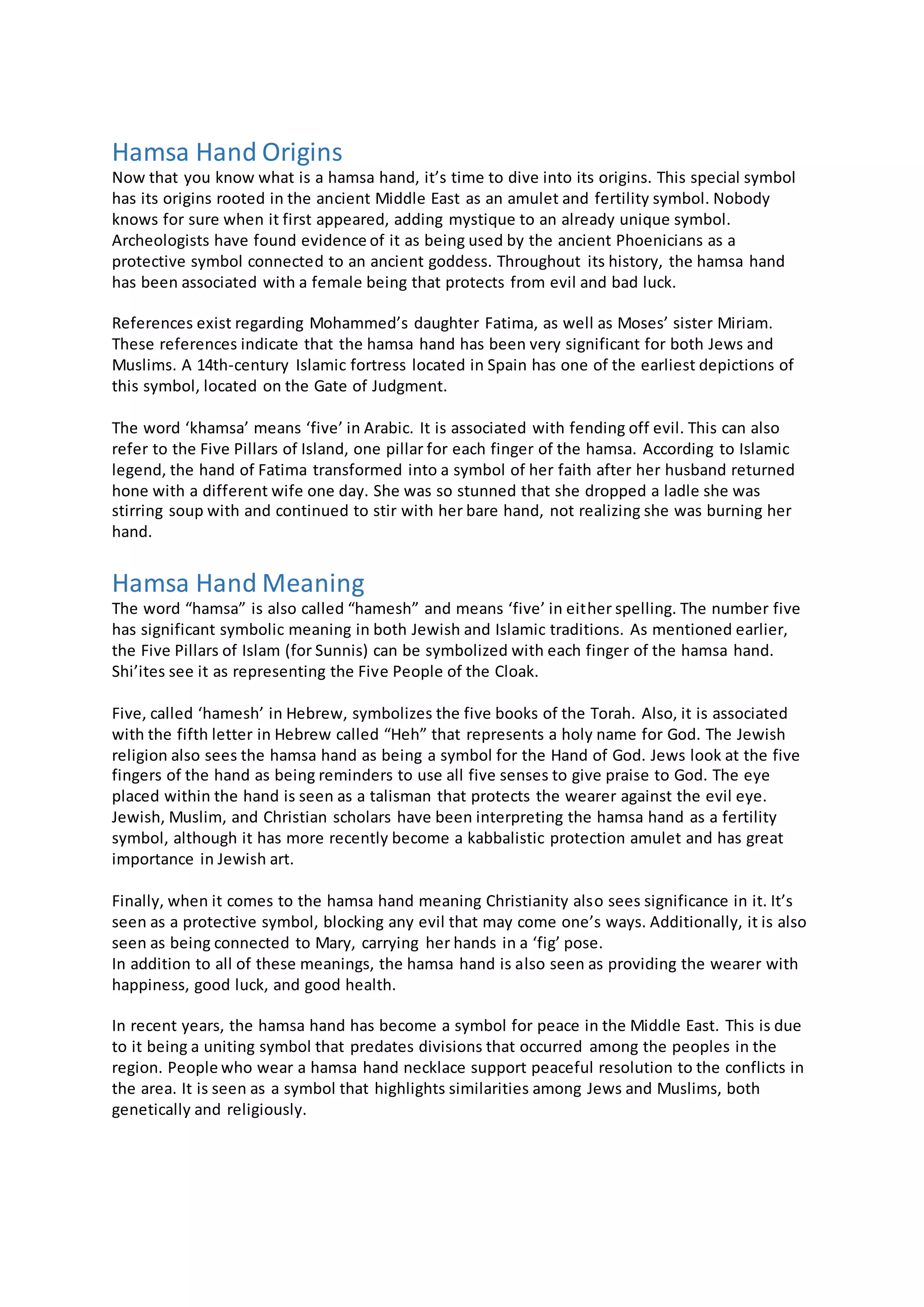 The hamsa hand meaning the hand of god | DOCX