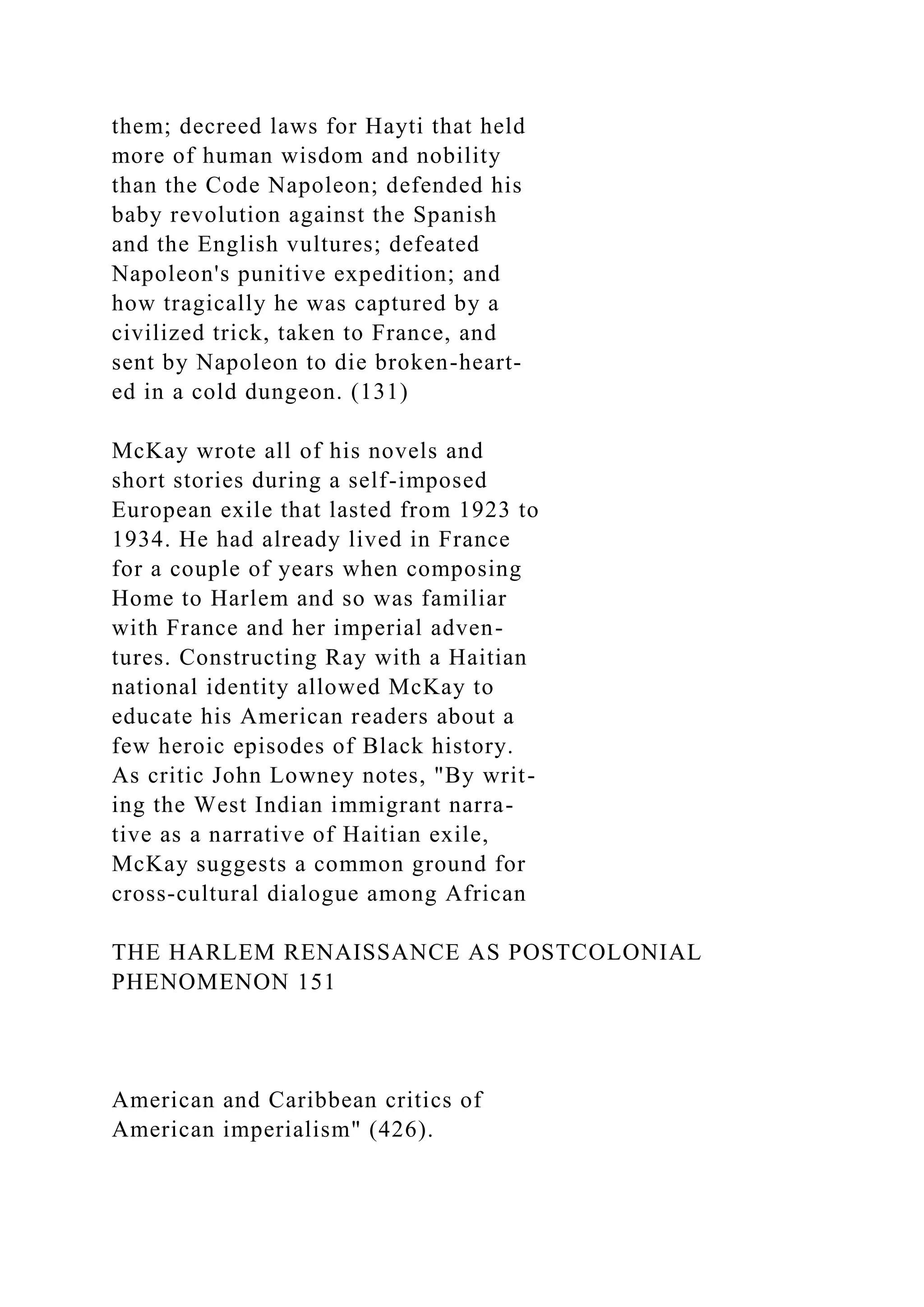 The Harlem Renaissance as PostcolonialPhenomenonWonder .docx | Hobbies ...