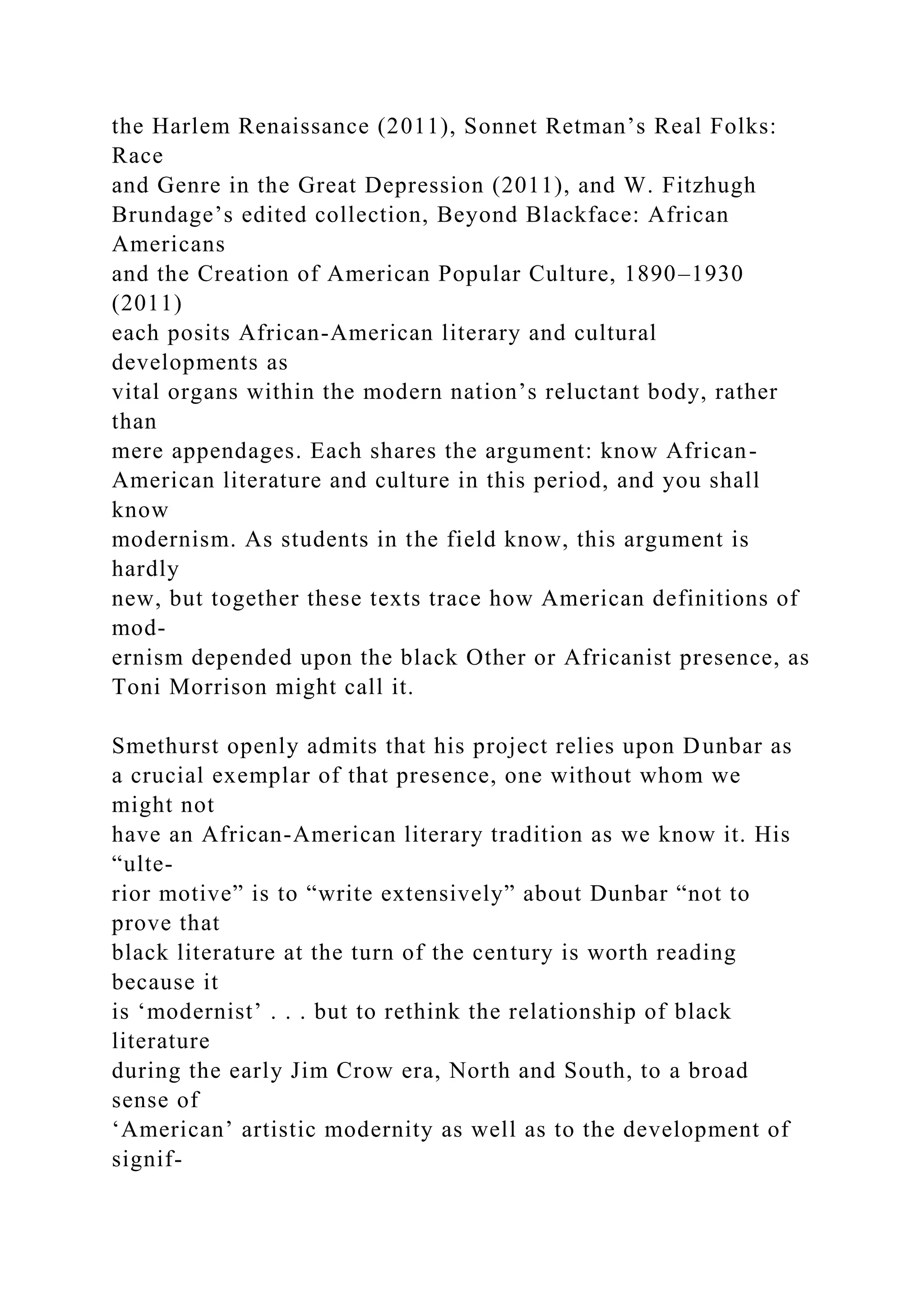 The Harlem Renaissance as PostcolonialPhenomenonWonder .docx