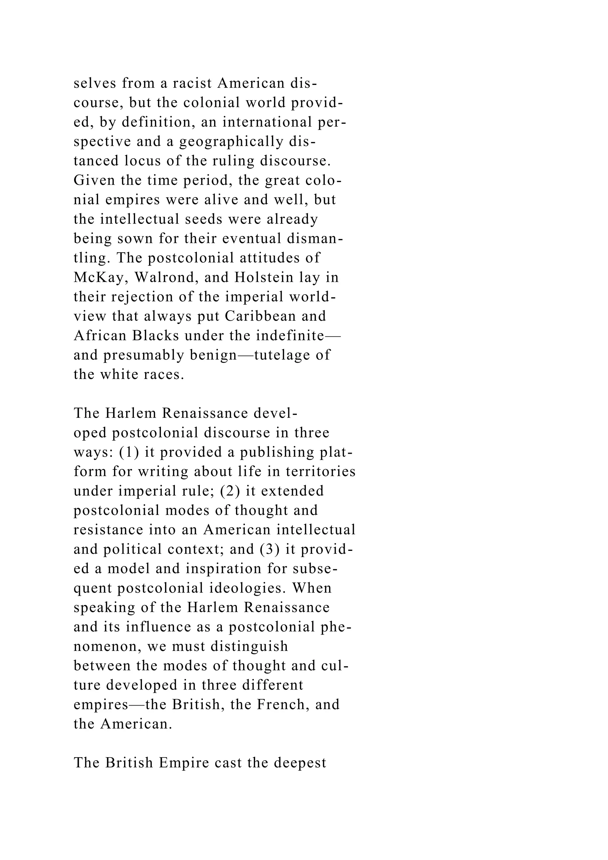 The Harlem Renaissance as PostcolonialPhenomenonWonder .docx