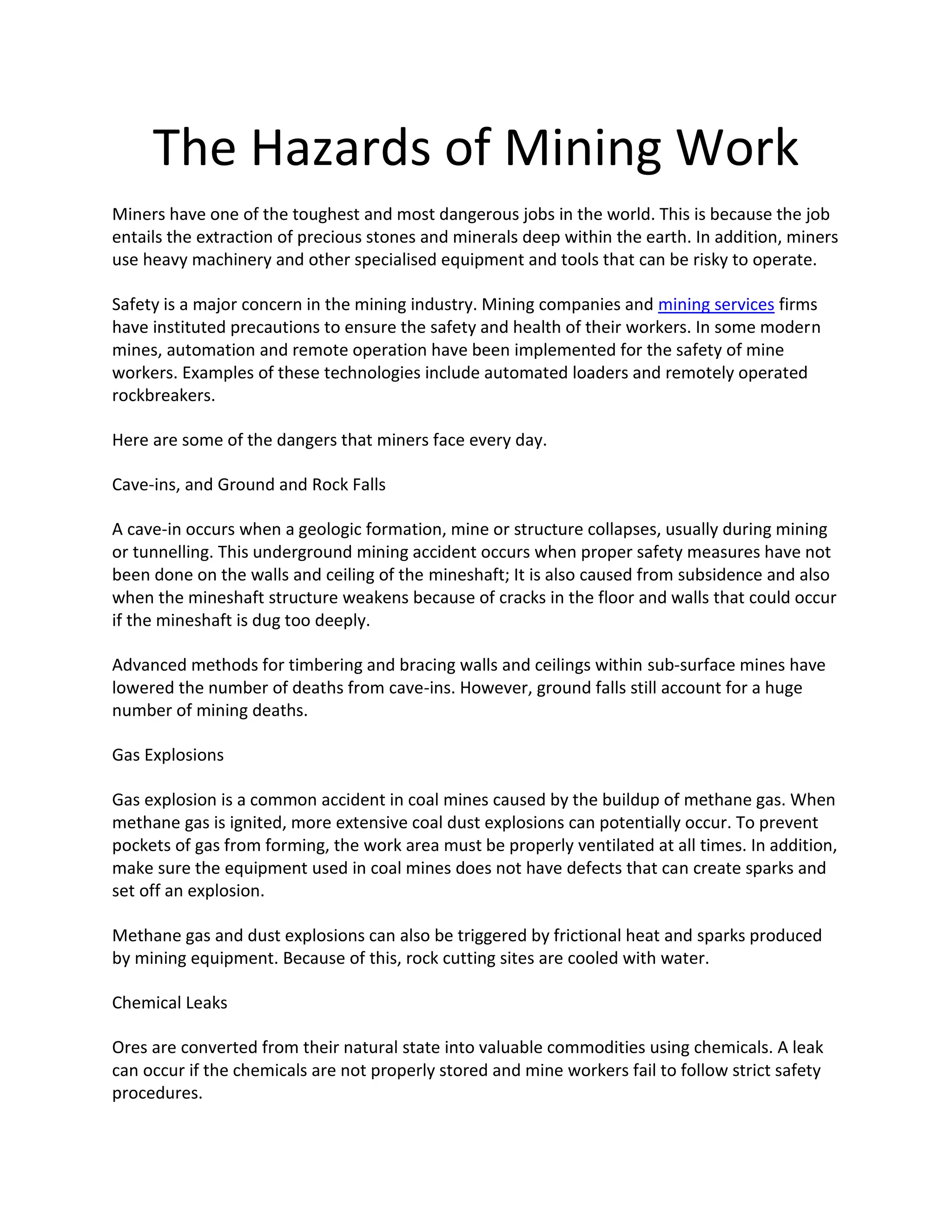 The hazards of mining work | DOCX