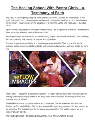 The Healing School With Pastor Chris – a Testimony of Faith | PDF