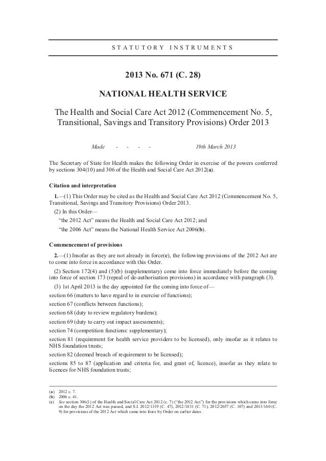 The health and social care act 2012 (commencement no. 5, transitional…