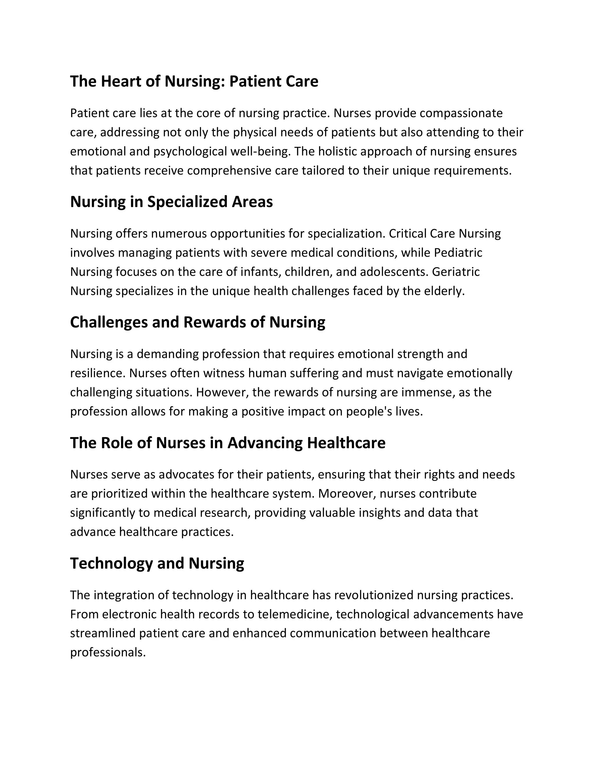 The Heart of Healthcare : Exploring the Essential Role of Nursing | PDF