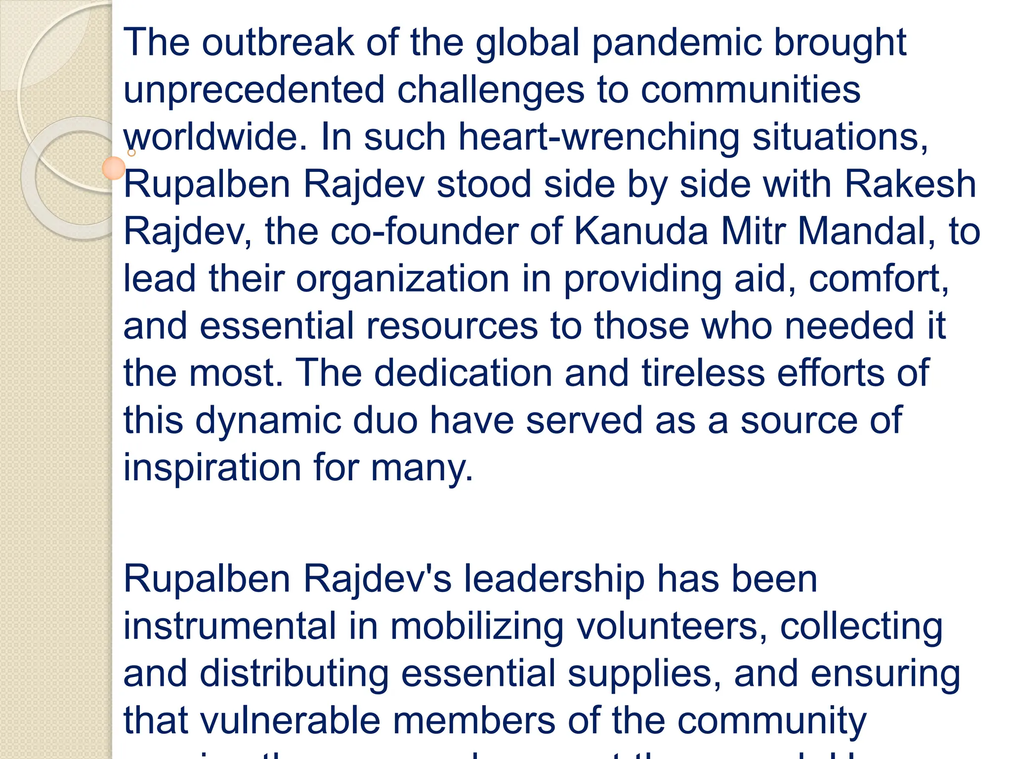 The Heartwarming Journey Of Rupalben Rajdev And Kanuda Mitr Mandal | PPT