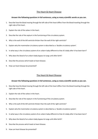 The heart worksheet | DOCX