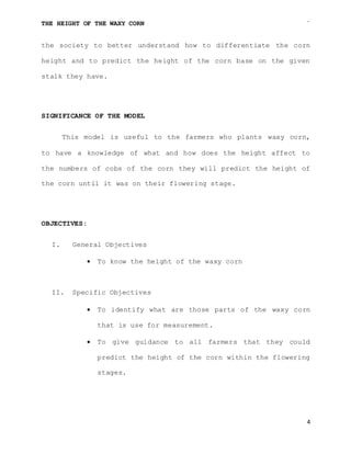 The height of the waxy corn (mathematical investigation and modeling ...