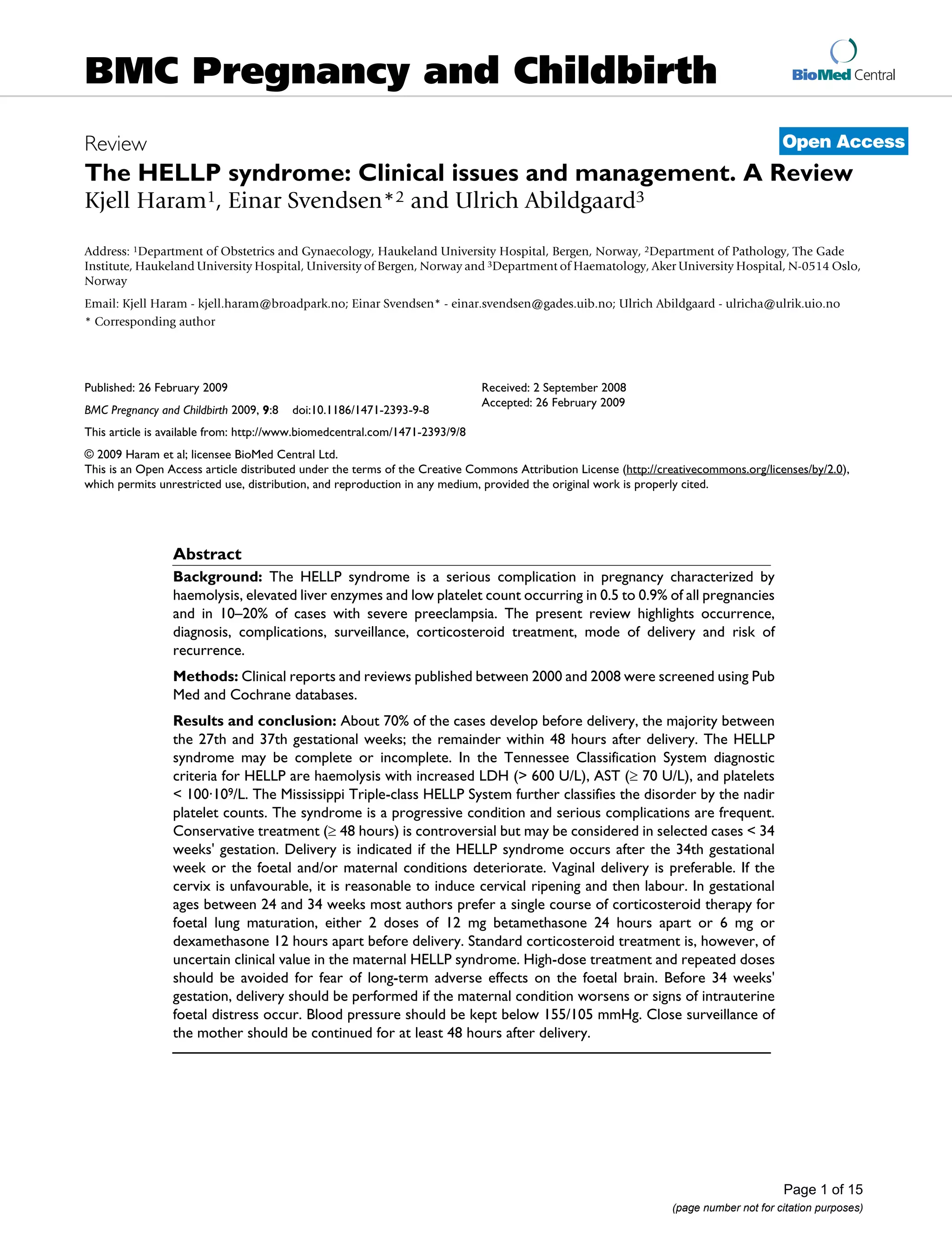 The hellp syndrome clinical issues and management. a review | PDF