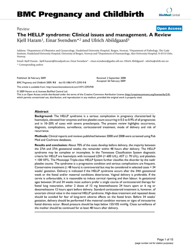 The hellp syndrome clinical issues and management. a review | PDF ...