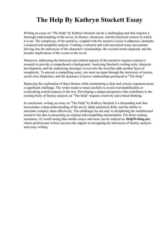The Help By Kathryn Stockett Essay. University of Maine at Machias | PDF