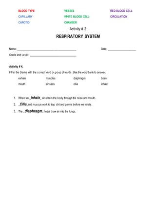 Circulatory and Respiratory System Activity | DOCX