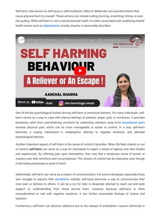 Why do People Resort to Self-Harm? The Hermitgae Rehab | PDF