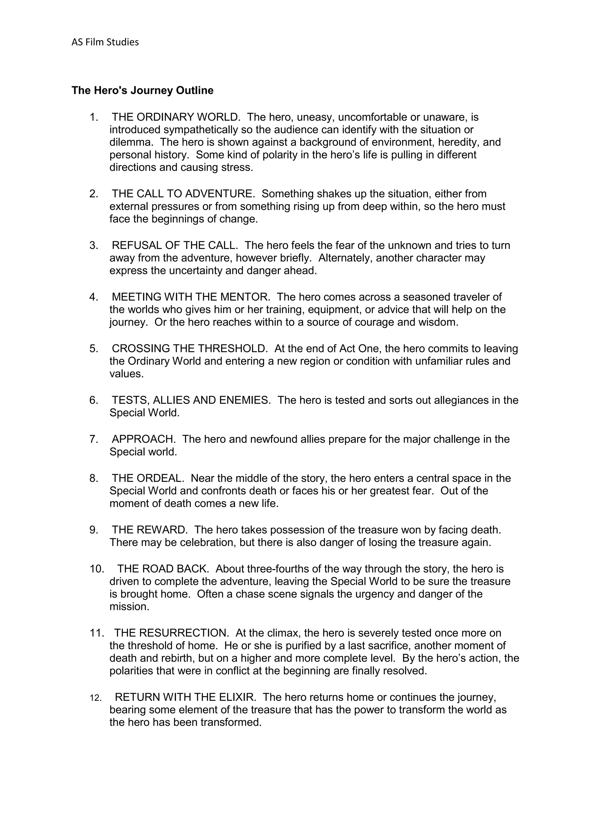 The hero's journey | DOCX