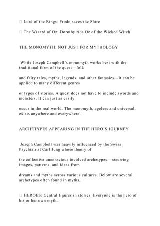 THE HERO’S JOURNEY Joseph Campbell, an American mythol.docx