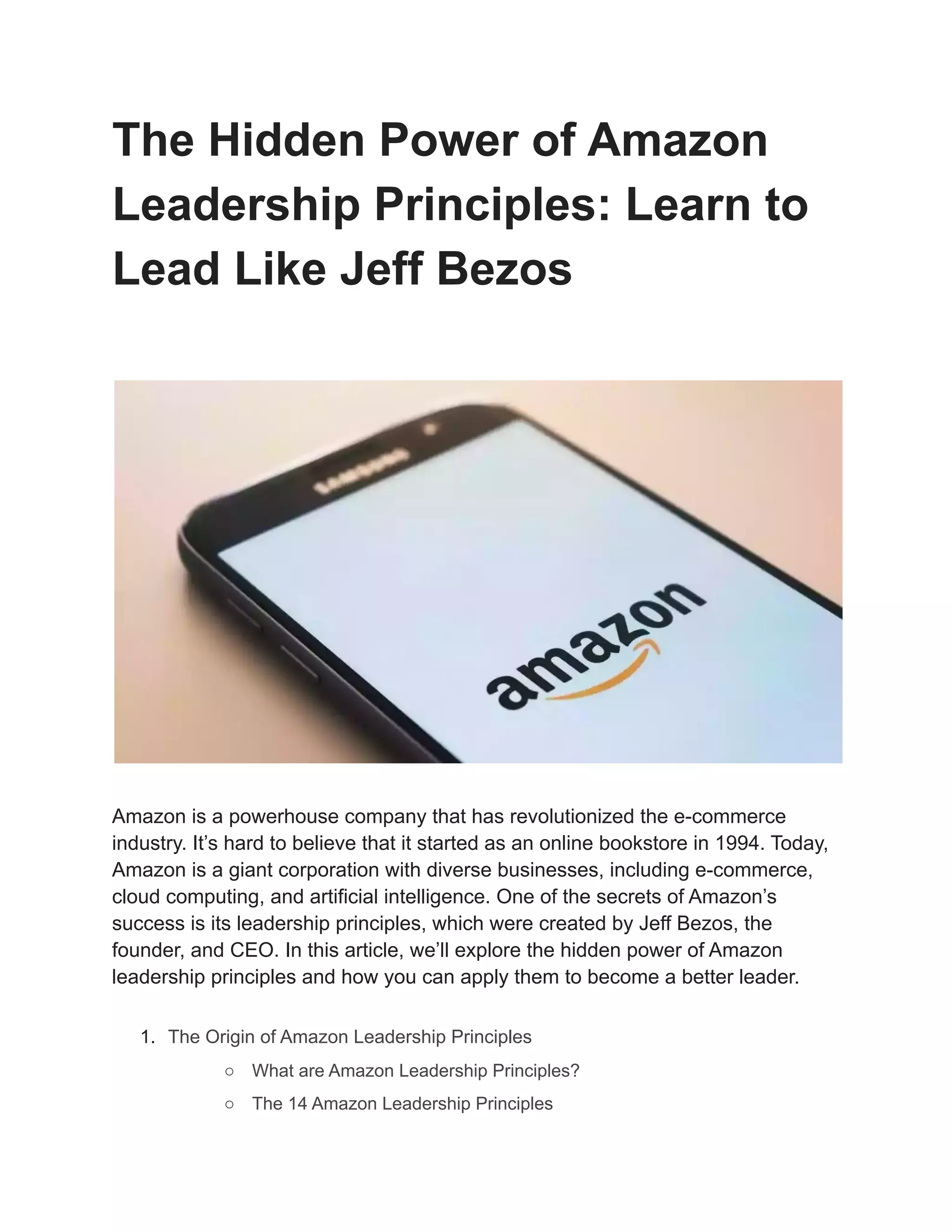 The Hidden Power of Amazon Leadership Principles Learn to Lead Like ...