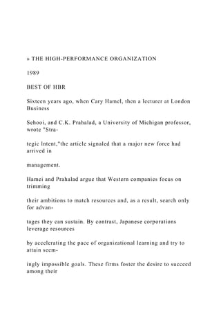 » THE HIGH-PERFORMANCE ORGANIZATION1989BEST OF HBR.docx