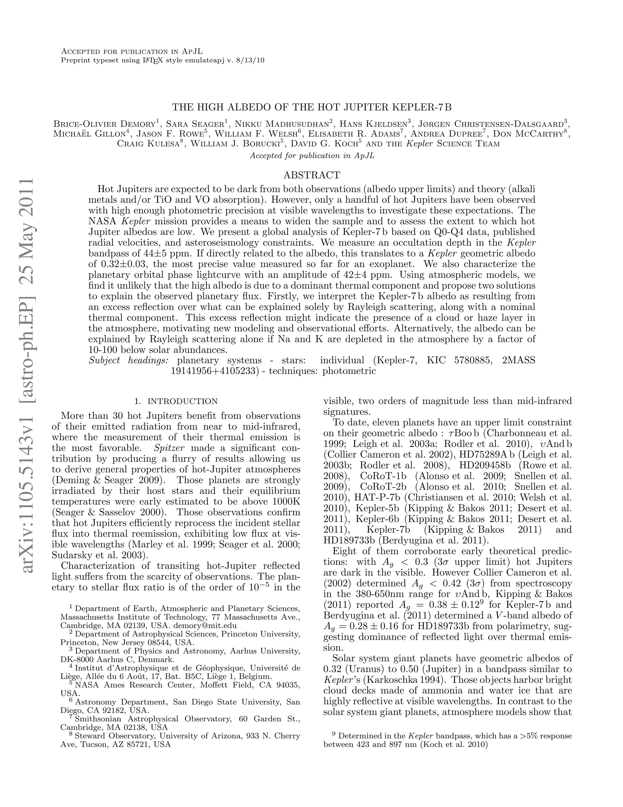 The high albedo of the hot jupiter kepler 7 b | PDF | Physics | Science