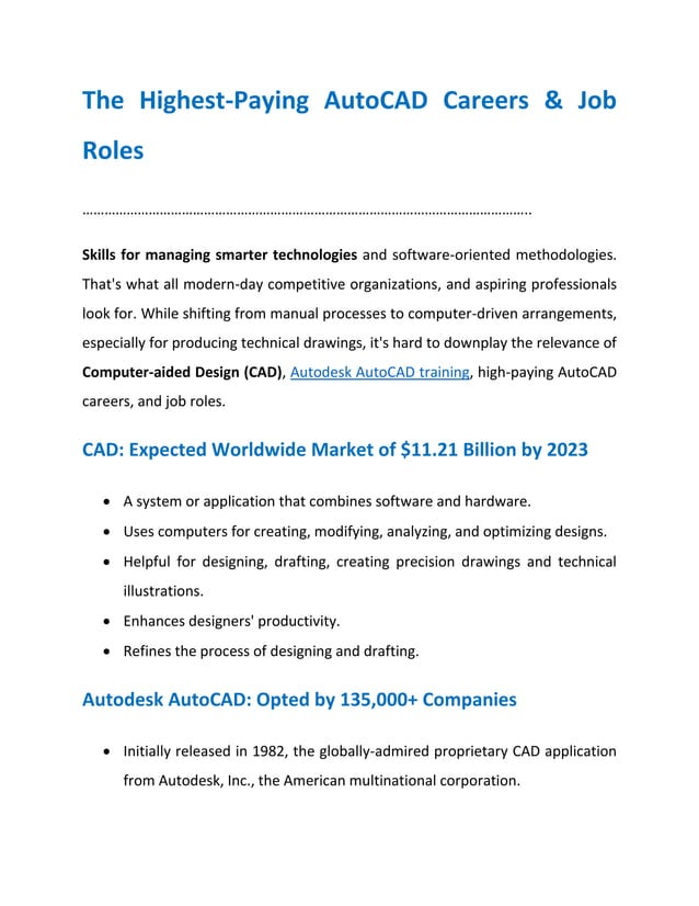 The Highest-Paying AutoCAD Careers & Job Roles | PDF
