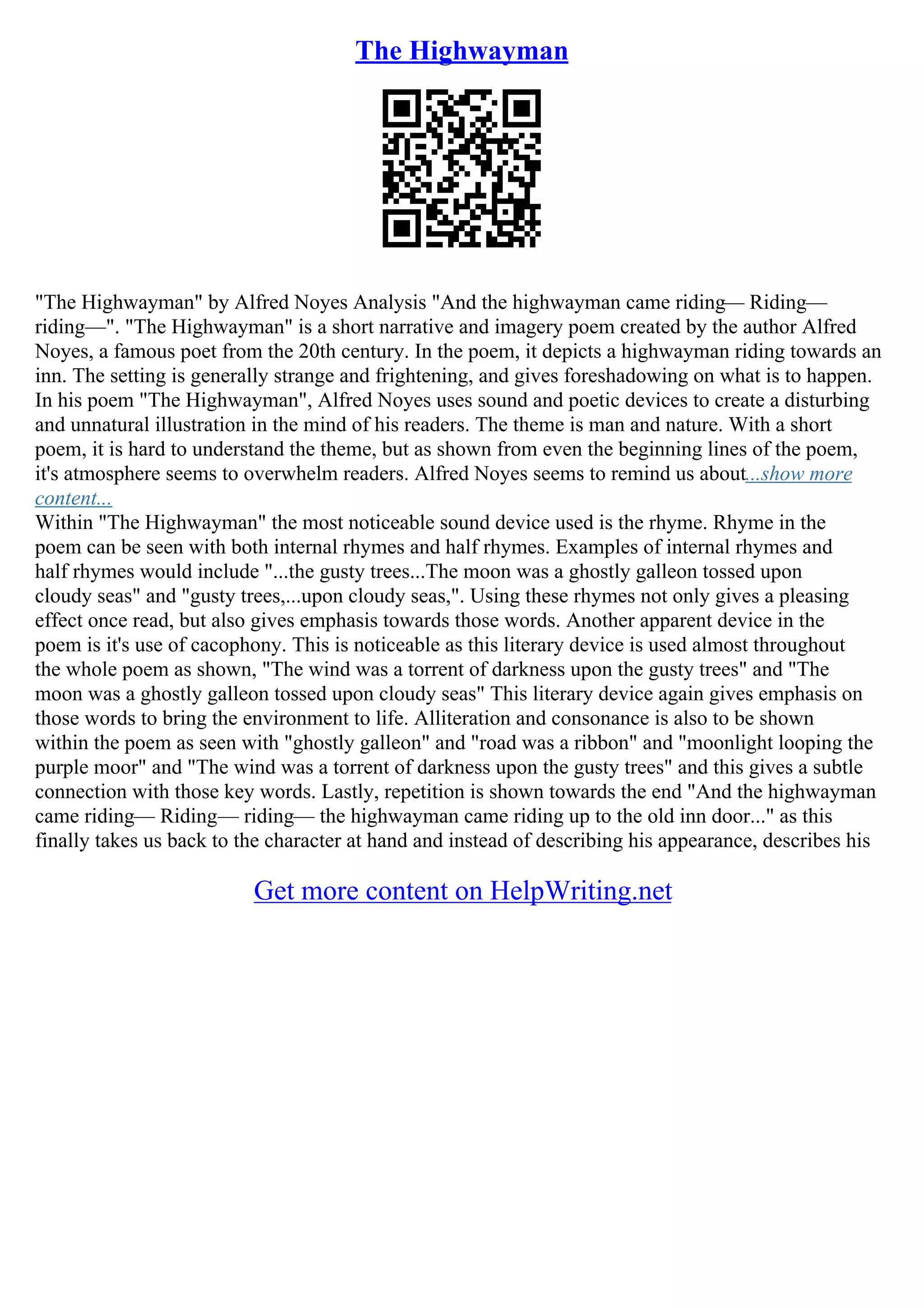 The Highwayman Essay | PDF | Poetry | Books and Literature