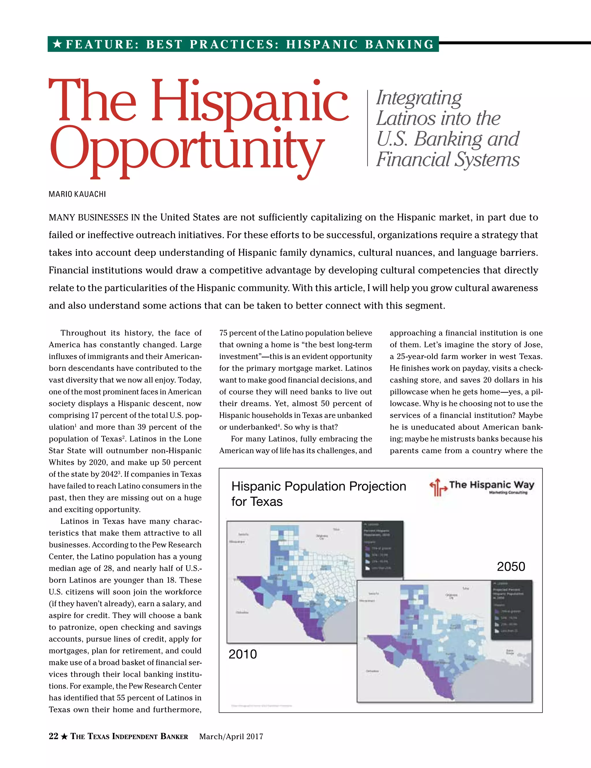 The Hispanic Opportunity, Integrating Latinos into the U.S. Banking and ...